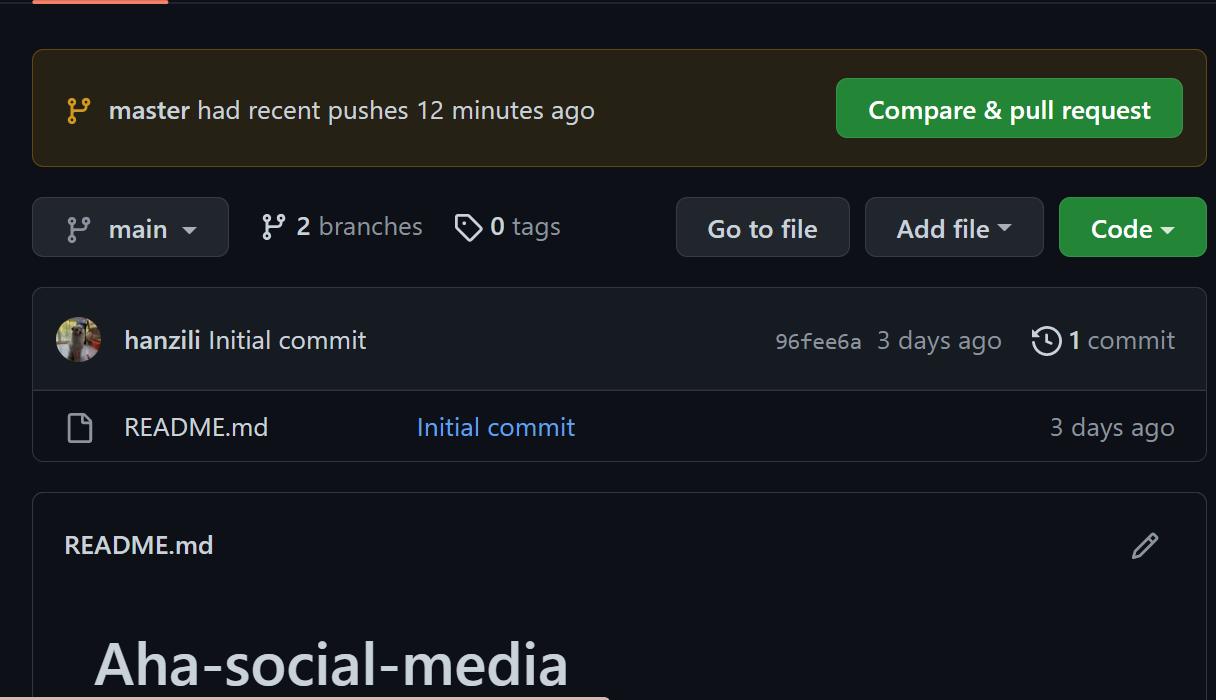 submit code on the main branch but create a master branch_git_开源小助理-开源