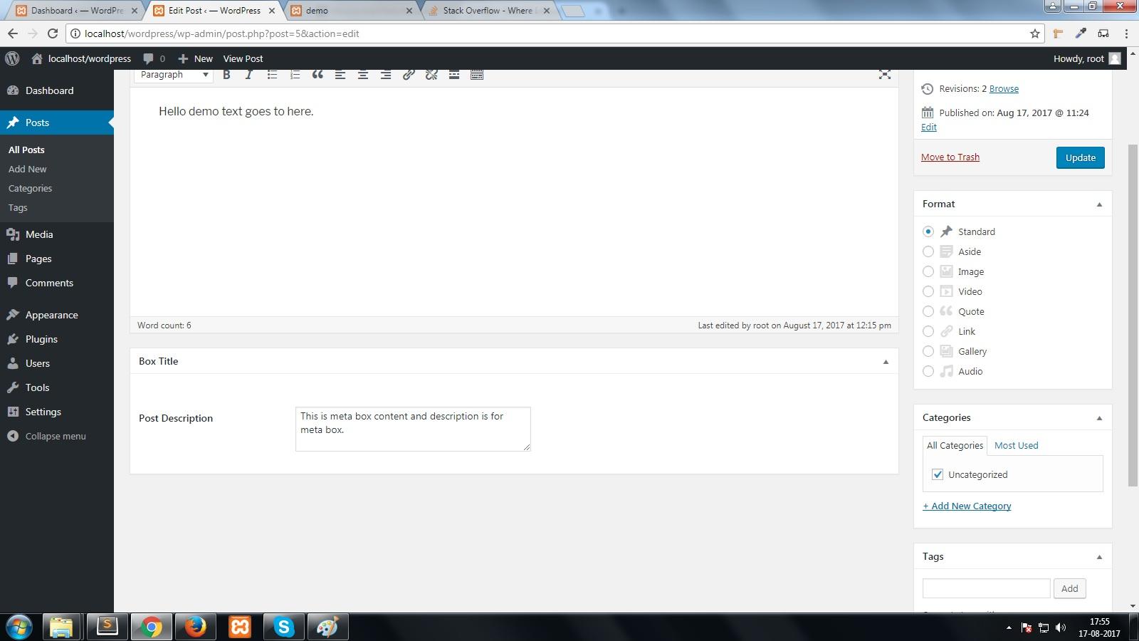如何在wordpress的单个帖子中显示自定义元框值?_neiro-CMS