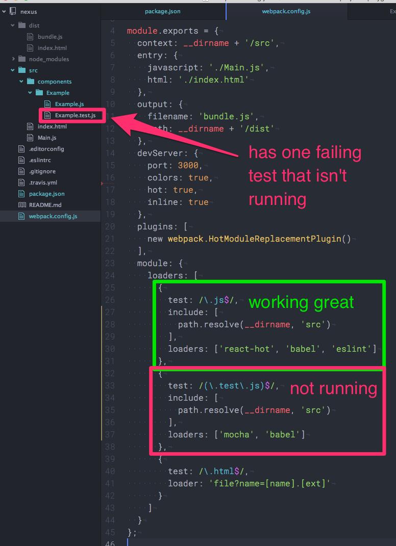 Mocha 测试不能与 Webpack 和 mocha-loader 一起运行_npm_rAc-React