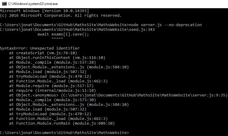 (node:6868) [DEP0062] DeprecationWarning:`node --inspect --debug-brk`is ...