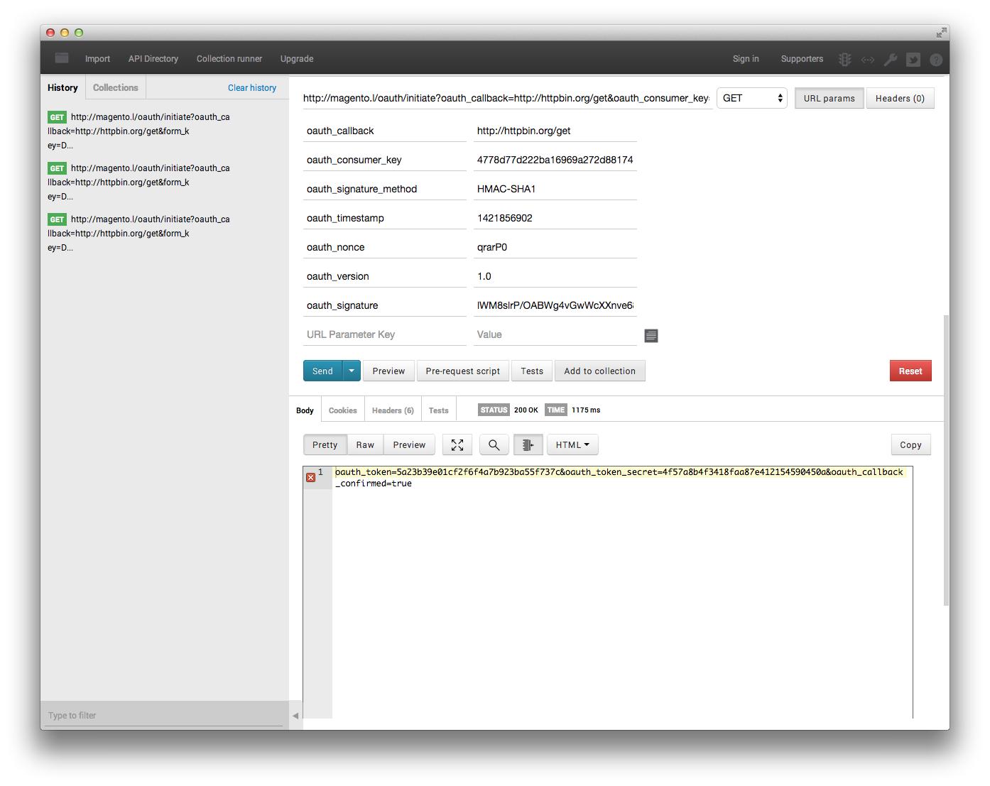 POSTMAN REST 客户端与 magento REST api 与 Oauth。如何获取Token和Token Secret?请告诉我每个过程的步骤_oneapi_neiro-CMS